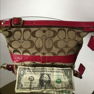 Coach | Bags | Coach Logo Insignia Brown Dark Pink Mini Bag | Poshmark